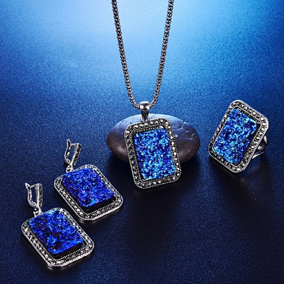 Jewelry | Druzy Stone Necklace Earrings And Ring Set | Poshmark